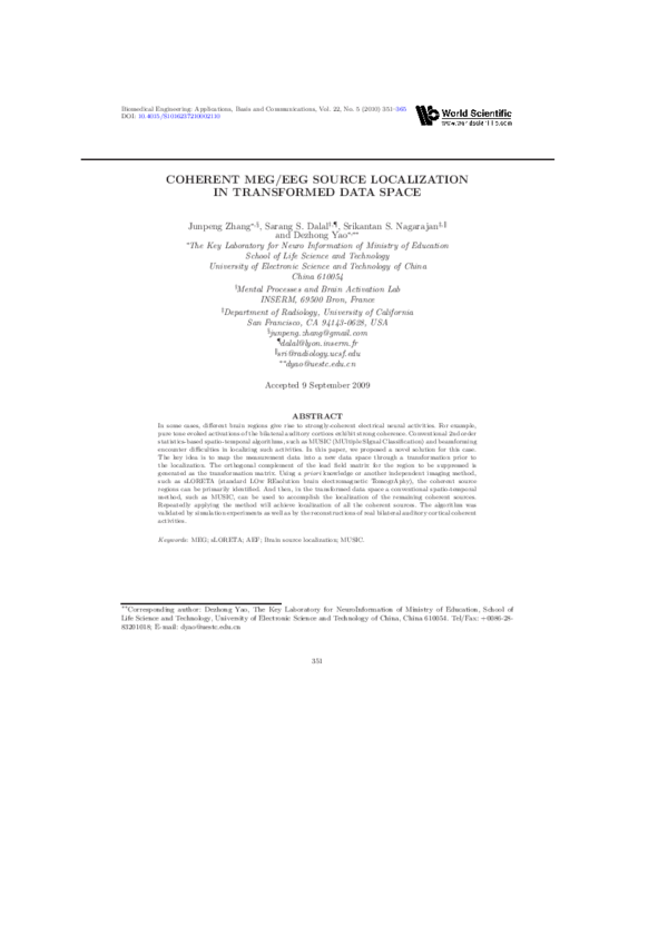 Pdf Coherent Meg Eeg Source Localization In Transformed Data Space