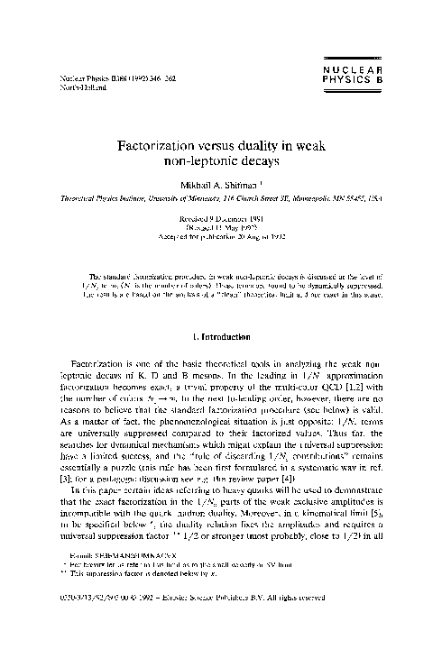 (PDF) Factorization versus duality in weak non-leptonic decays