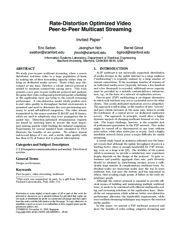 (PDF) Rate-distortion optimized video peer-to-peer multicast streaming