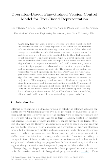 (PDF) Operation-Based, Fine-Grained Version Control Model for Tree-Based Representation | Tung ...