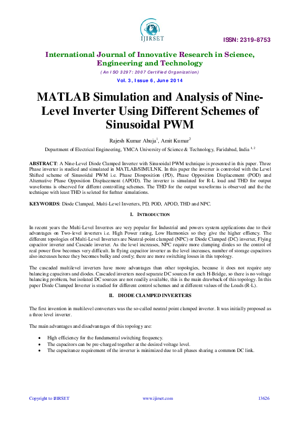 Pdf Matlab Simulation And Analysis Of Nine Level Inverter Using