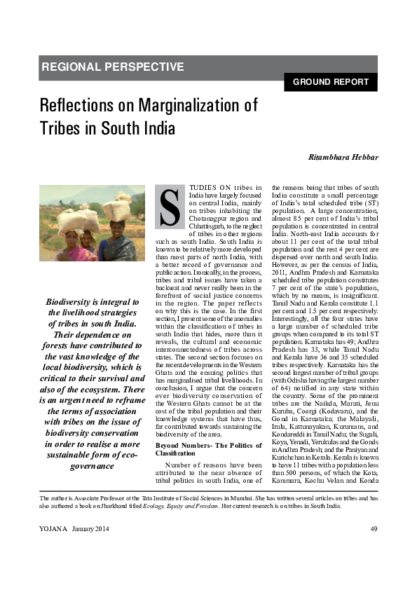 (PDF) Reflections on Marginalization of Tribes in South India S