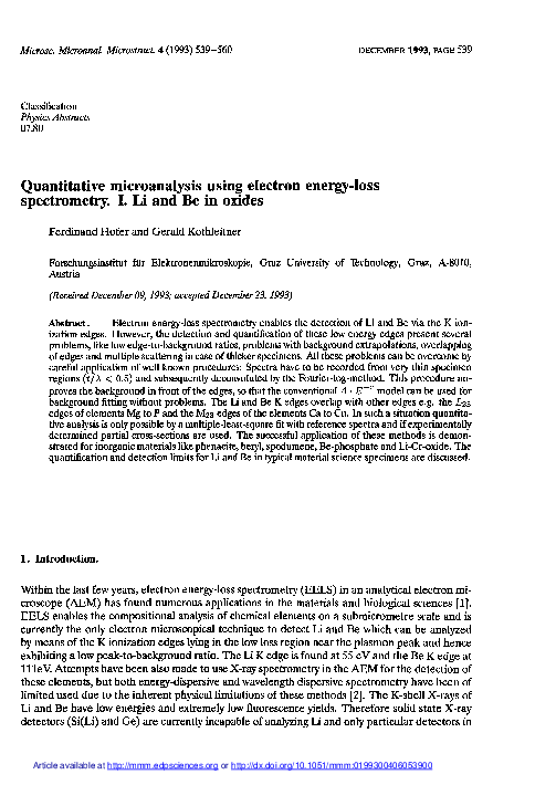 (PDF) Quantitative Microanalysis Using Electron Energy-Loss ...