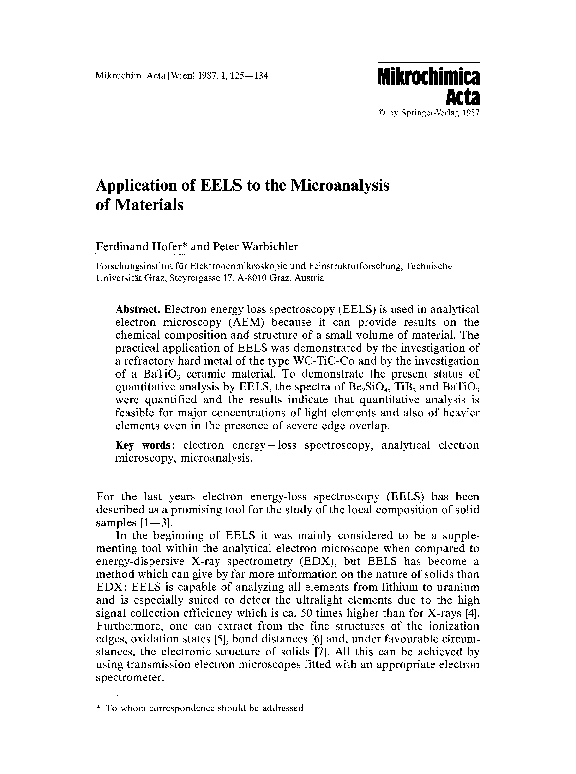 (PDF) Application of EELS to the microanalysis of materials