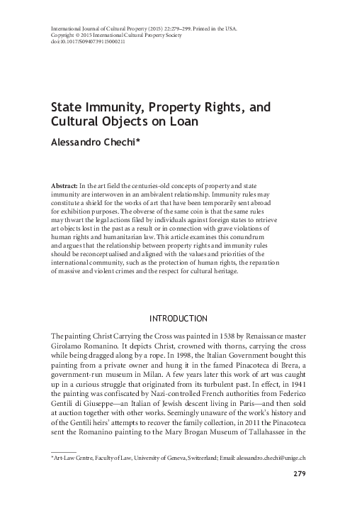 (PDF) State Immunity, Property Rights, and Cultural Objects on Loan