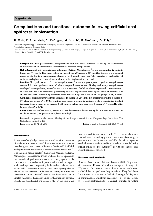 Pdf Complications And Functional Outcome Following Artificial Anal 6387