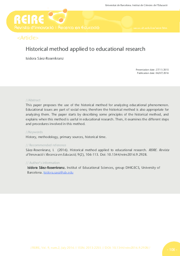 Historical method applied to educational research Historical method ...