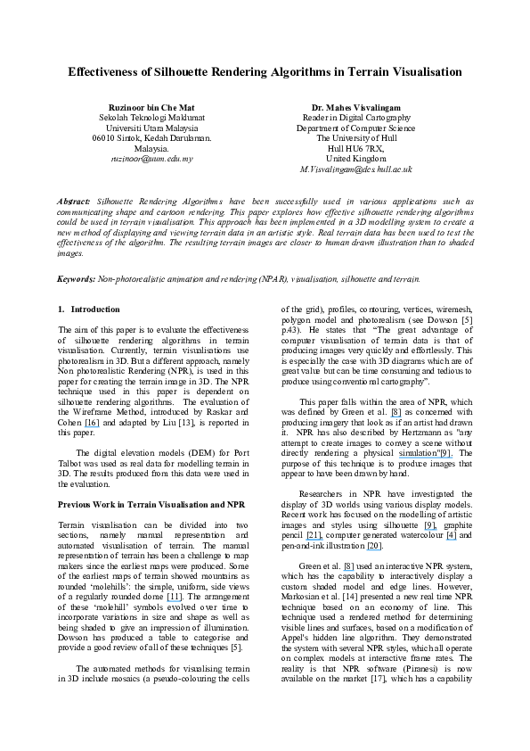 Pdf Effectiveness Of Silhouette Rendering Algorithms In Terrain Visualisation