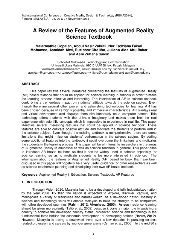 (PDF) A Review of the Features of Augmented Reality Science Textbook