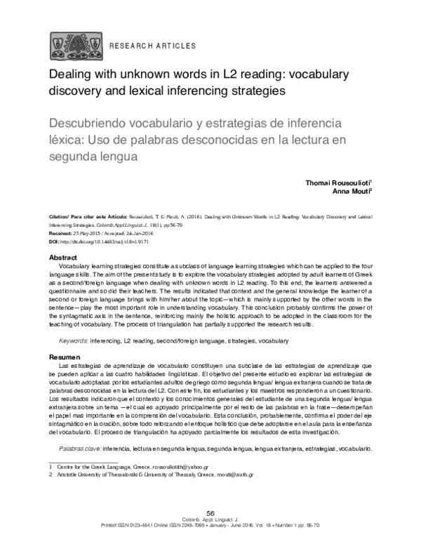 Dealing with unknown words in L2 reading: vocabulary discovery and ...