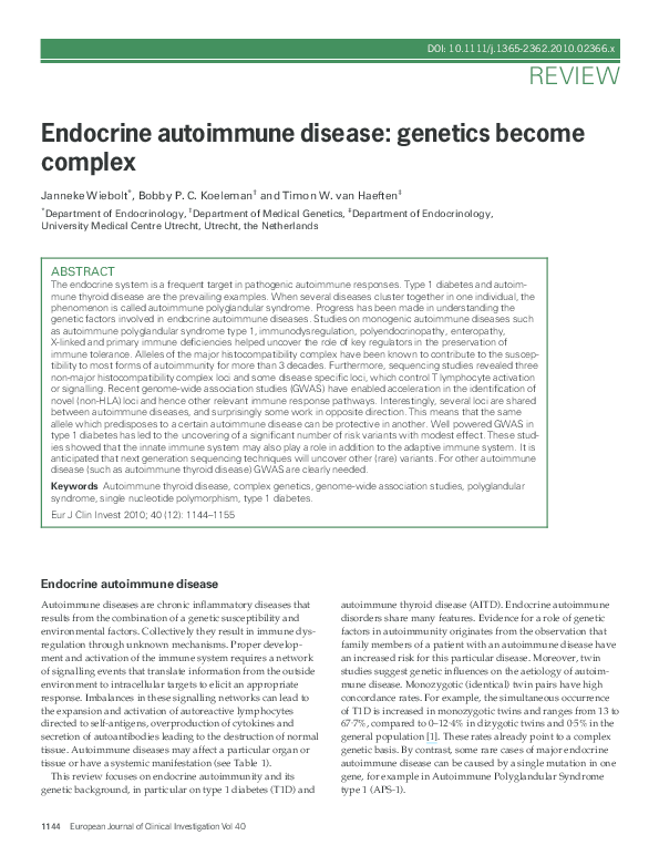 Pdf Endocrine Autoimmune Disease Genetics Become Complex Genetics