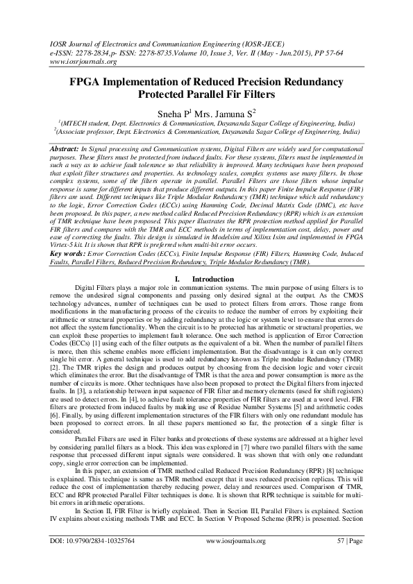 Pdf Fpga Implementation Of Reduced Precision Redundancy Protected
