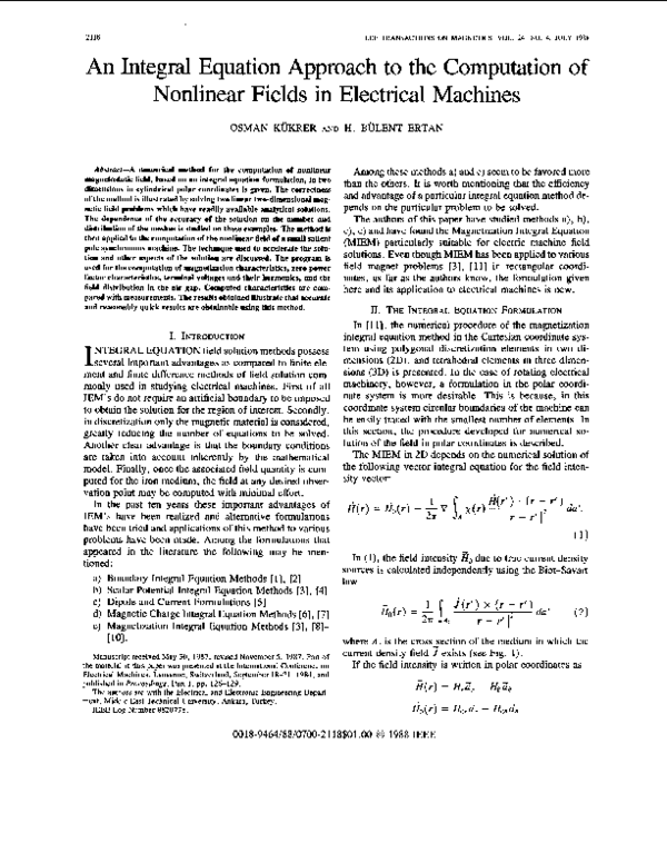 (PDF) An integral equation approach to the computation of nonlinear fields in electrical machines
