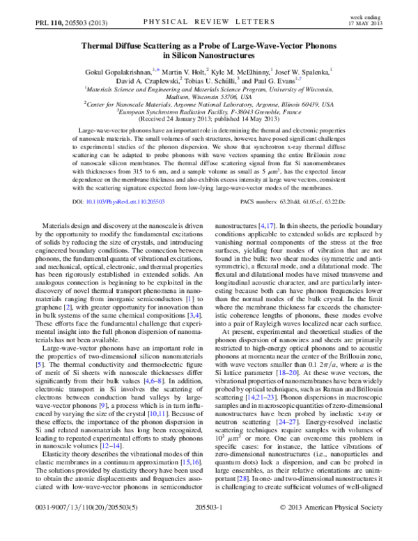(PDF) Thermal Diffuse Scattering as a Probe of Large-Wave-Vector ...