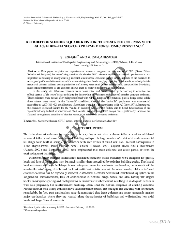 Pdf Retrofit Of Slender Square Reinforced Concrete Columns With Glass Fiberreinforced Polymer