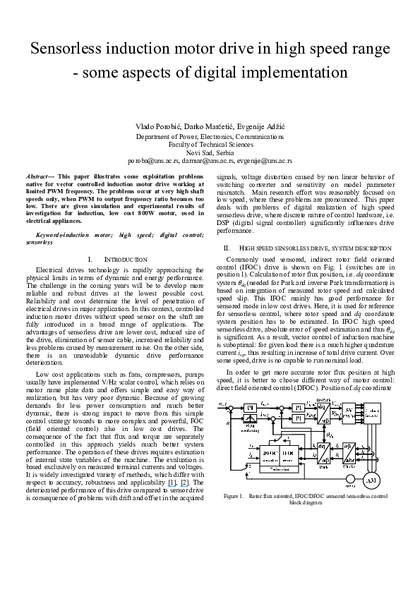 Pdf Sensorless Induction Motor Drive In High Speed Range Some Aspects Of Digital Implementation
