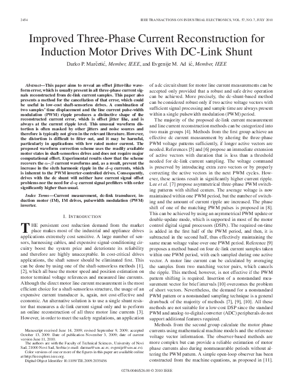 (PDF) Improved Three-Phase Current Reconstruction for Induction Motor Drives With DC-Link Shunt