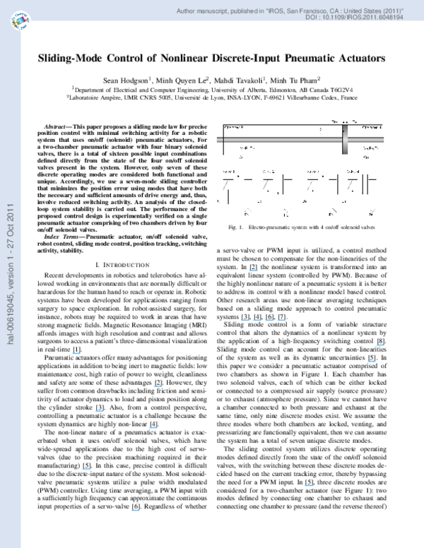 (PDF) Sliding-mode control of nonlinear discrete-input pneumatic actuators