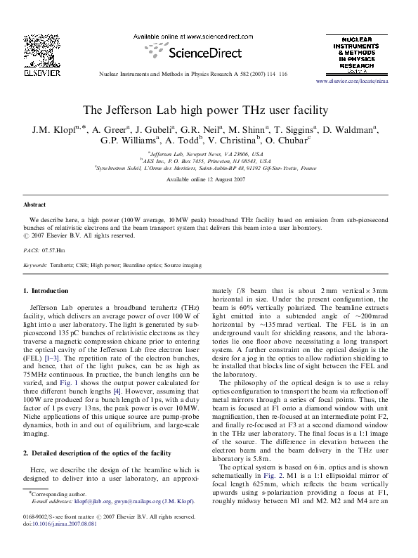 (PDF) The Jefferson Lab high power THz user facility