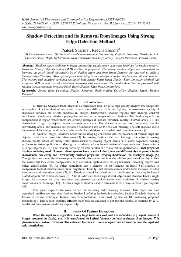 (PDF) Shadow Detection and its Removal from Images Using Strong Edge Detection Method