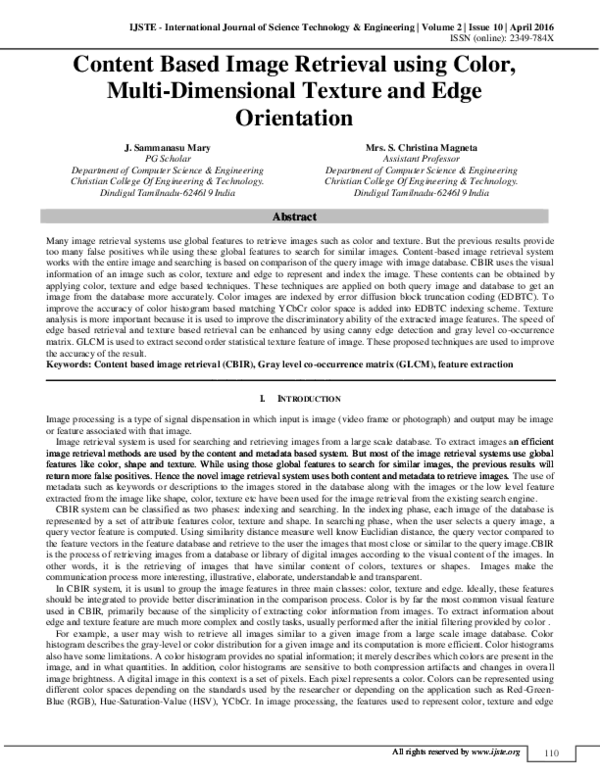 Pdf Content Based Image Retrieval Using Color Multi Dimensional Texture And Edge Orientation