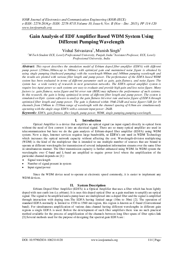 (PDF) Optimizing Gain in EDFA-Based WDM Systems