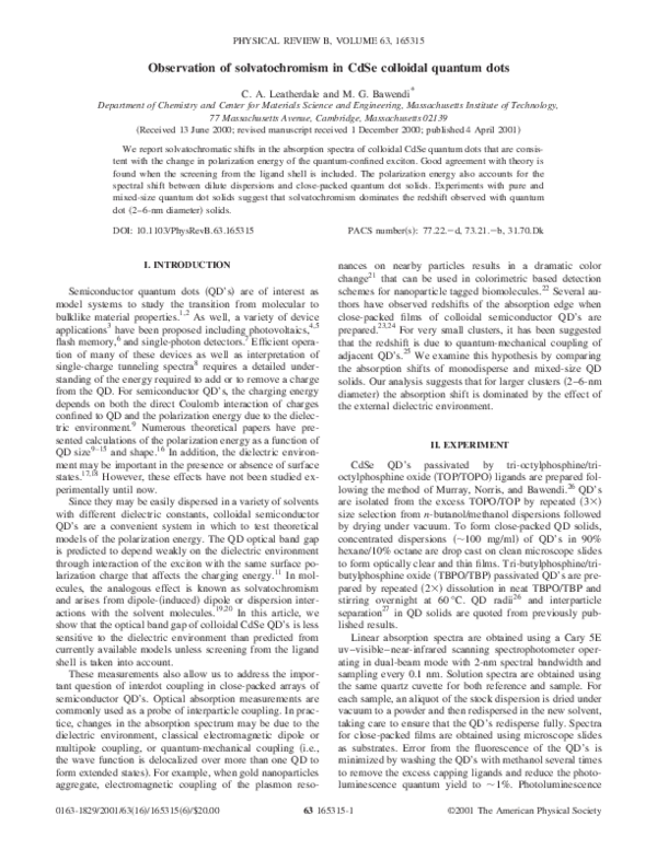 (PDF) Observation of solvatochromism in CdSe colloidal quantum dots