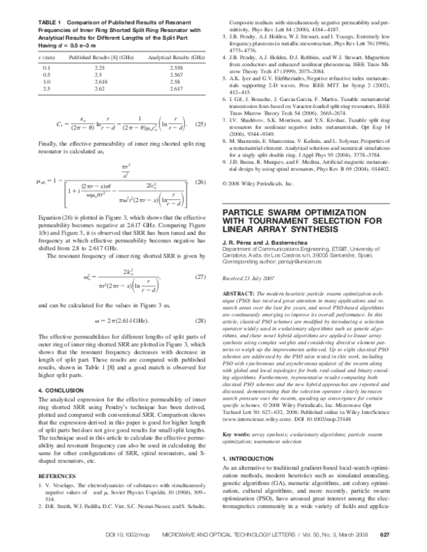 Pdf Particle Swarm Optimization With Tournament Selection For Linear Array Synthesis