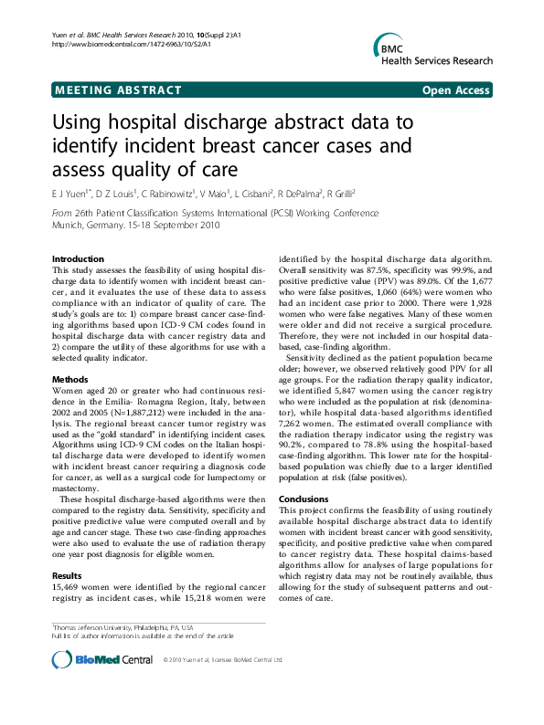 (PDF) Using hospital discharge abstract data to identify incident ...