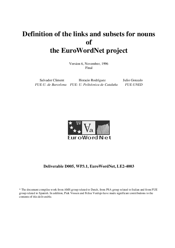 (PDF) Definition of the links and subsets for nouns of the EuroWordNet project