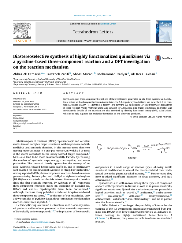 (PDF) ChemInform Abstract: Diastereoselective Synthesis of Highly Functionalized Quinolizines ...