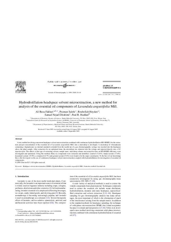 (PDF) Hydrodistillation-headspace solvent microextraction, a new method for analysis of the ...