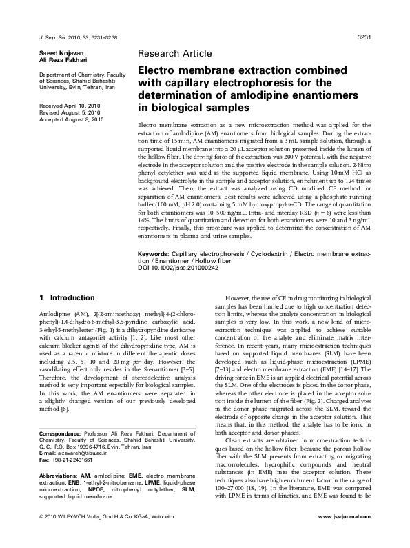 (PDF) Electro membrane extraction combined with capillary ...