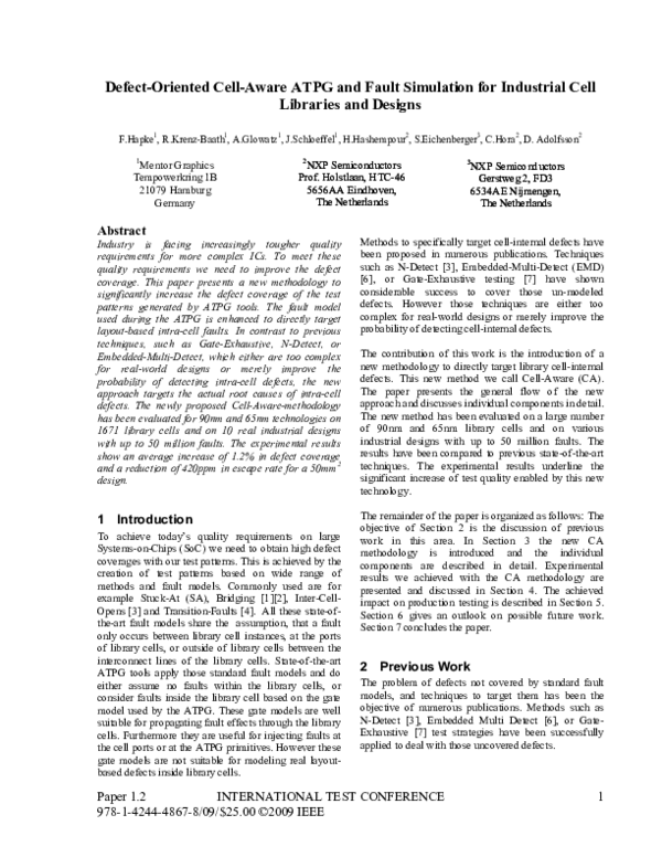 Pdf Defect Oriented Cell Aware Atpg And Fault Simulation For