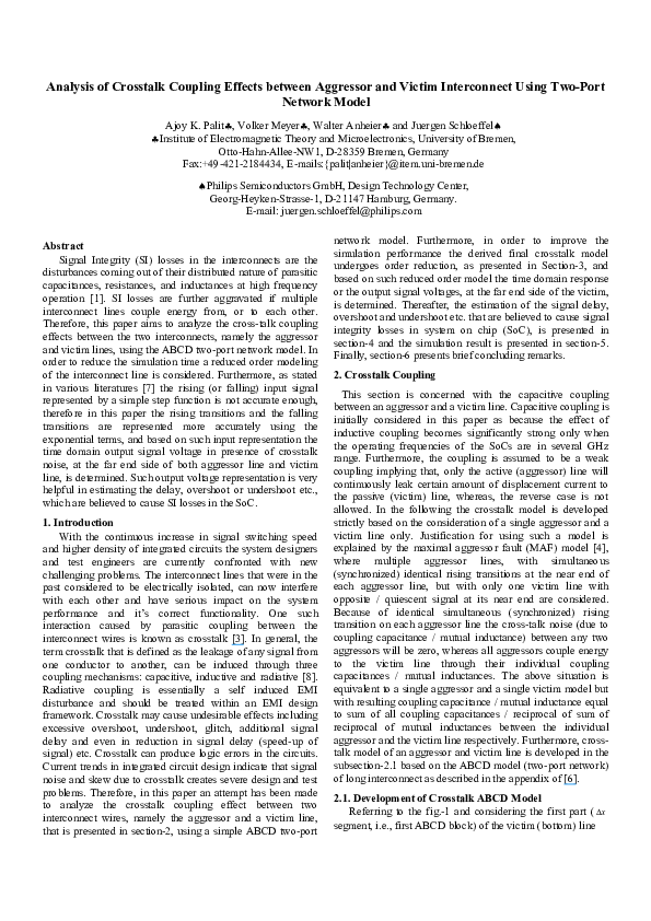 Pdf Analysis Of Crosstalk Coupling Effects Between Aggressor And