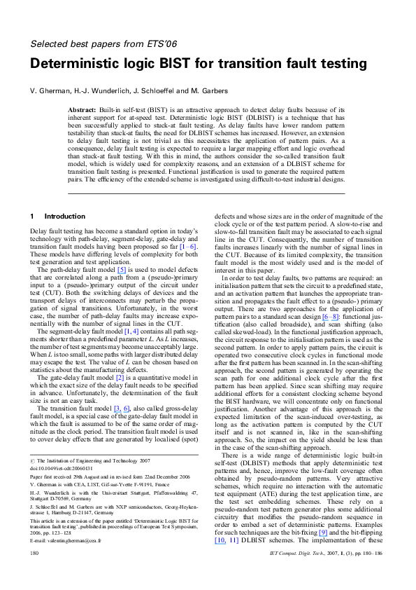 Pdf Deterministic Logic Bist For Transition Fault Testing