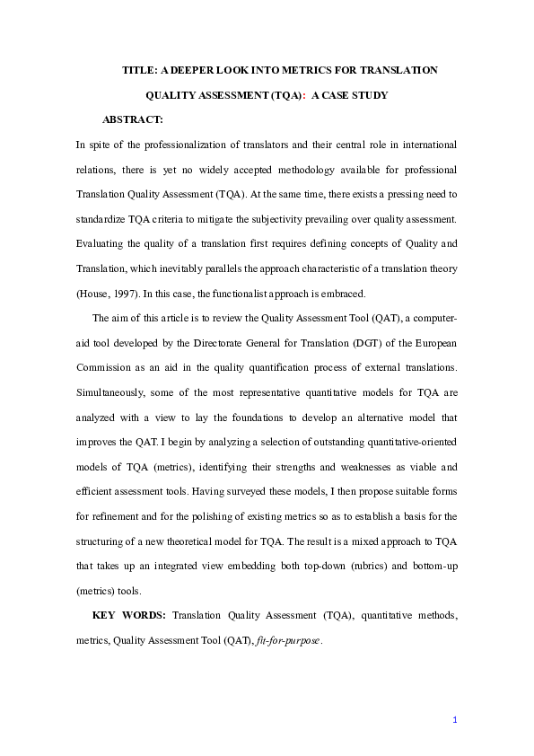 A Deeper Look into Metrics for Translation Quality Assessment (TQA): A ...