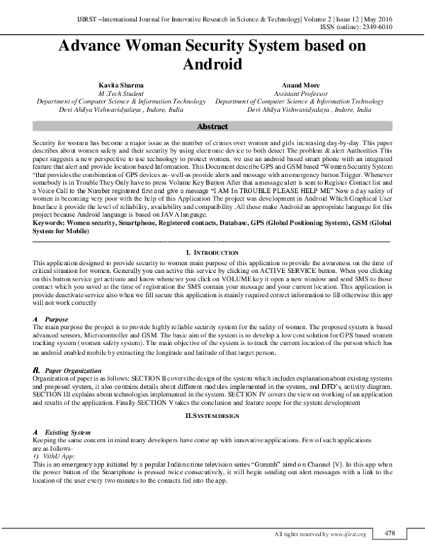 (PDF) Advance Woman Security System based on Android, GPS (Global ...