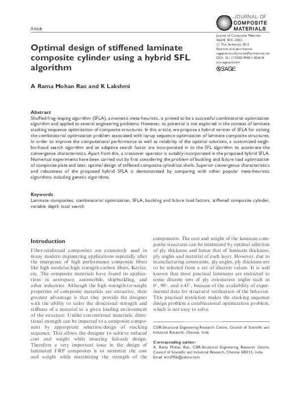 (PDF) Optimal design of stiffened laminate composite cylinder using a ...