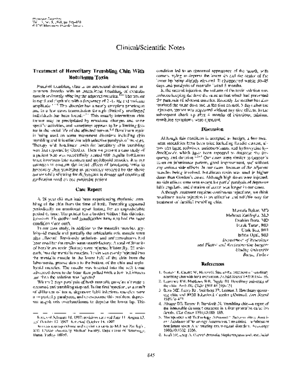 (PDF) Treatment of hereditary trembling chin with botulinum toxin