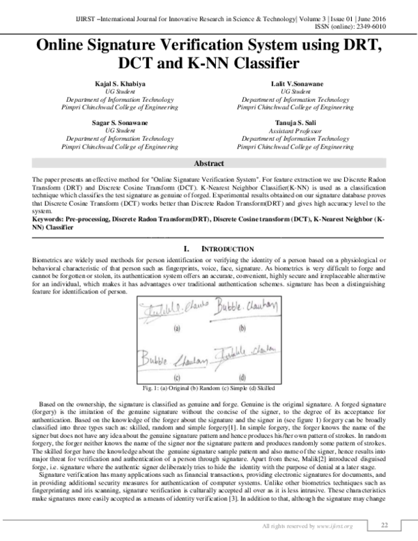 (PDF) Online Signature Verification System using DRT, DCT and K-NN ...