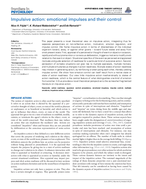 (PDF) Impulsive action: emotional impulses and their control