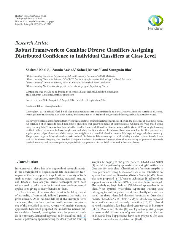 (PDF) Robust Framework to Combine Diverse Classifiers Assigning Distributed Confidence to ...