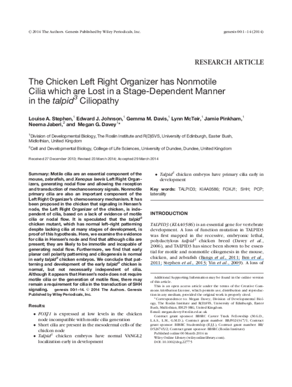 (PDF) The chicken left right organizer has nonmotile cilia which are ...