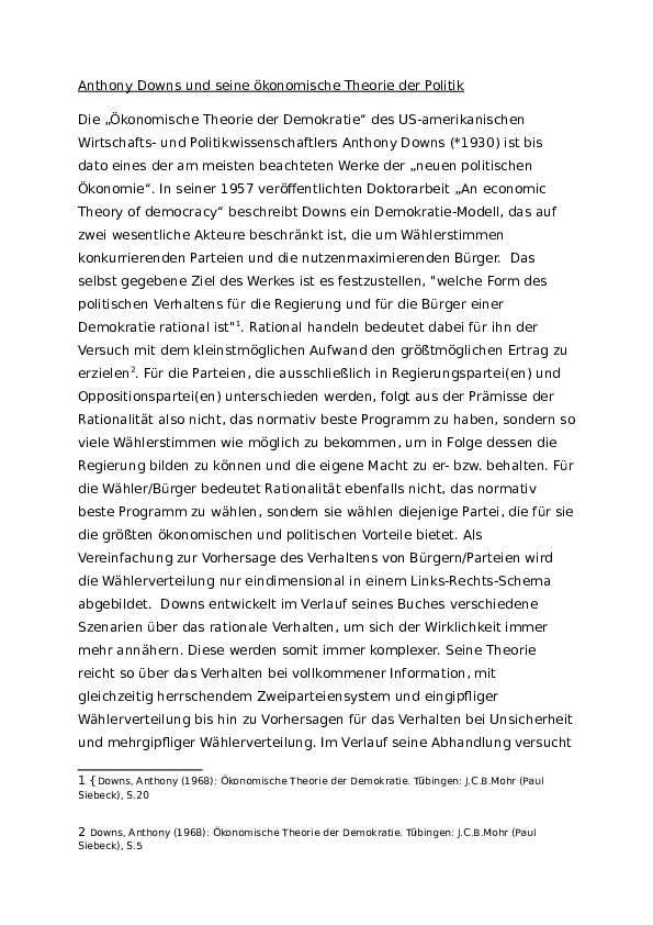 (DOC) Anthony Downs und seine okonomische Theorie der Politik