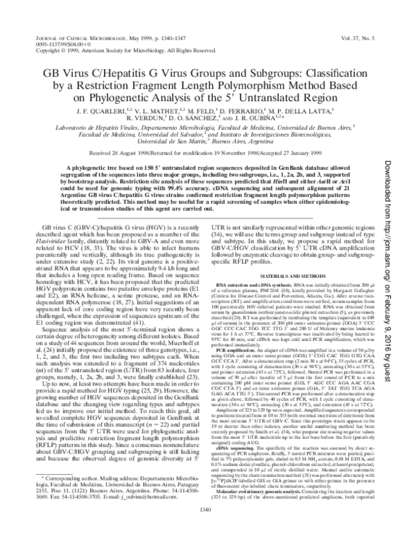 (PDF) GB virus C/hepatitis G virus groups and subgroups: classification ...