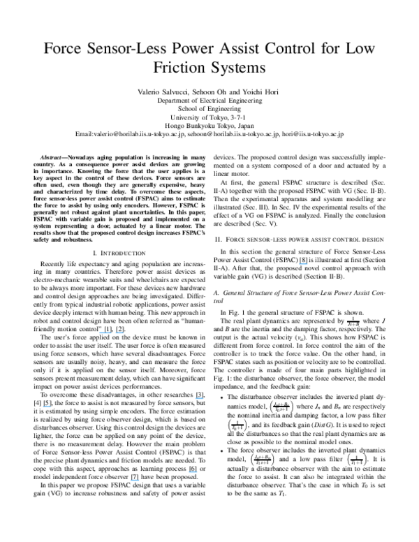 (PDF) Force sensor-less power assist control for low friction systems