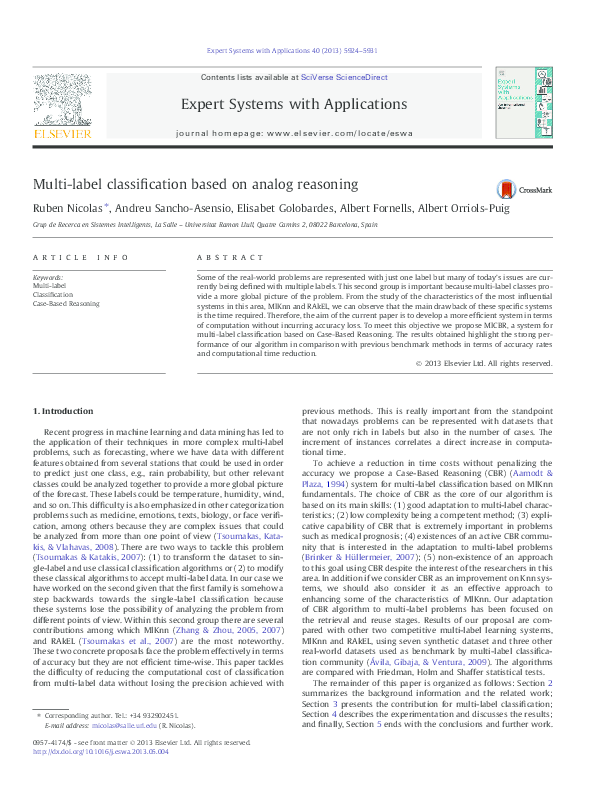 (PDF) Multi-label classification based on analog reasoning