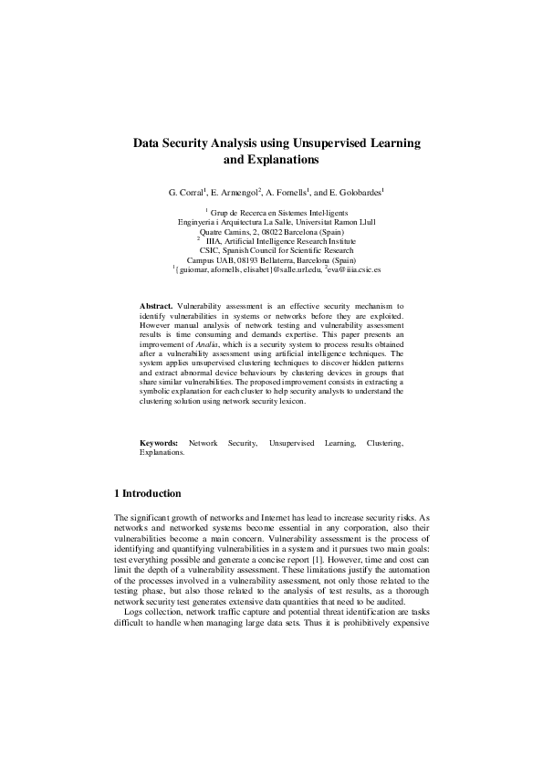 (PDF) Data Security Analysis Using Unsupervised Learning and Explanations