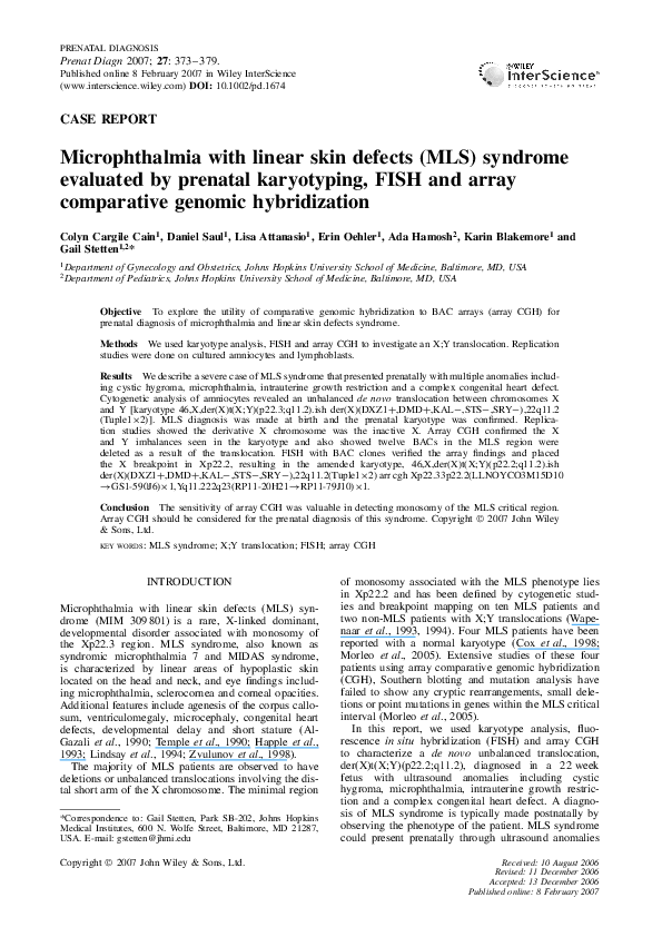 (PDF) Microphthalmia with linear skin defects (MLS) syndrome: Clinical ...